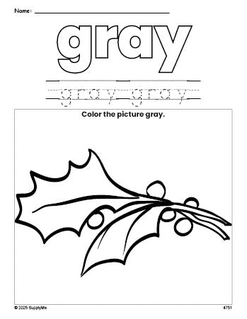 FREE Christmas Holly Color Gray Coloring Page and Color Worksheet, Gray ...