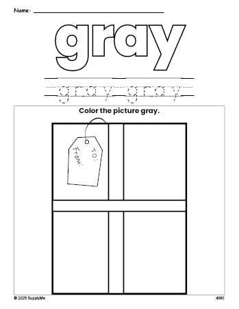 FREE Christmas Present Color Gray Coloring Page and Color Worksheet ...