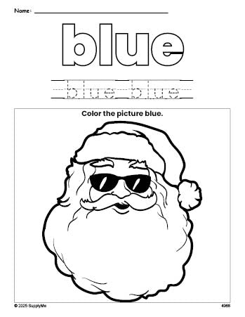 FREE Christmas Santa Color Blue Coloring Page and Color Worksheet, Blue ...