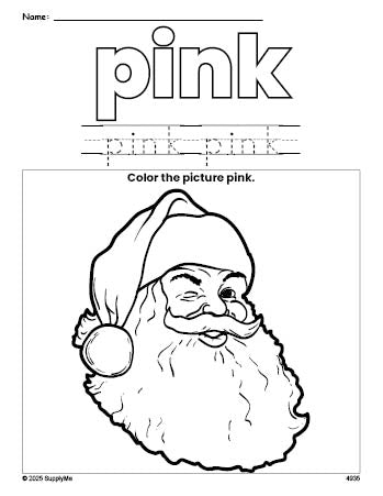 FREE Christmas Santa Color Pink Coloring Page and Color Worksheet, Pink ...