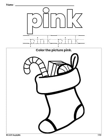 FREE Christmas Stocking Color Pink Coloring Page and Color Worksheet ...