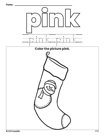 FREE Christmas Stocking Color Pink Coloring Page and Color Worksheet ...