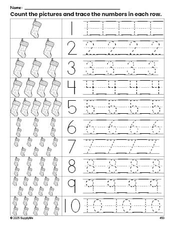 FREE Printable Christmas Stocking Counting Worksheet for Preschool and ...
