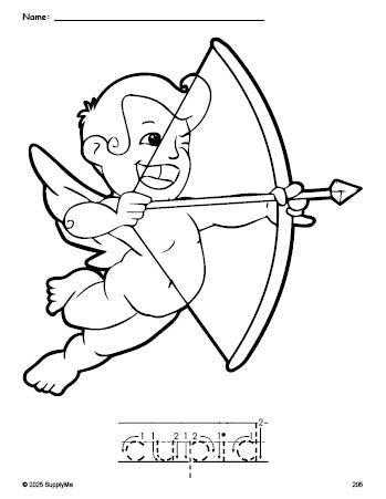 FREE Printable Cupid Valentine's Day Coloring Page and Word Tracing ...