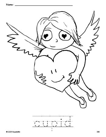 FREE Printable Cupid Valentine's Day Coloring Page and Word Tracing ...