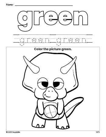 FREE Dinosaur Color Green Coloring Page and Color Worksheet, Green ...