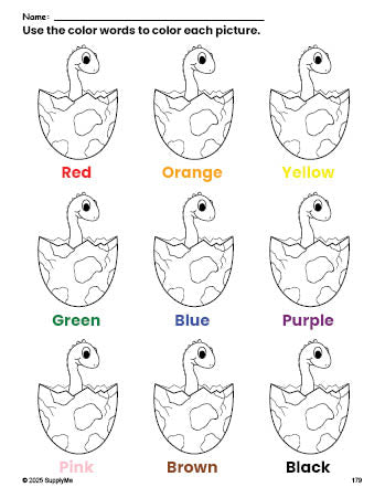 FREE Dinosaur Coloring Page and Color Worksheet for Preschoolers to ...