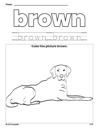 FREE Dog Color Brown Coloring Page and Color Worksheet, Brown Worksheet ...