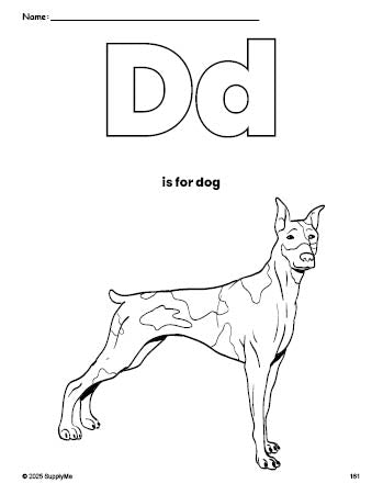 FREE Printable Dog Coloring Page, Letter D Coloring Page for Preschool ...