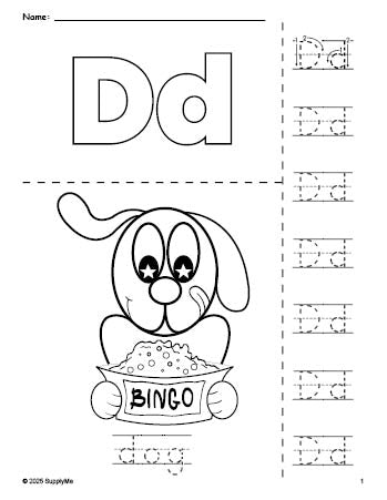 FREE Printable Dog Coloring Page and Letter Tracing Worksheet, Letter D ...