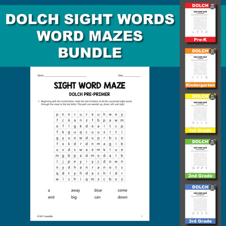 FREE Pre-Primer Dolch Sight Words Worksheets - Sight Word Maze, Pre-K ...
