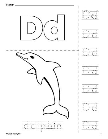 FREE Printable Dolphin Coloring Page and Letter Tracing Worksheet ...