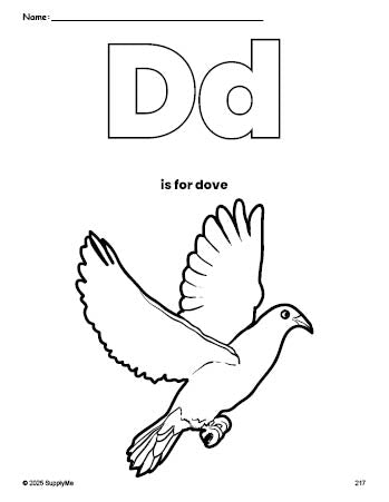 FREE Printable Dove Coloring Page, Letter D Coloring Page for Preschool ...