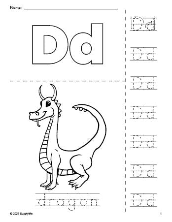 FREE Printable Dragon Coloring Page and Letter Tracing Worksheet ...