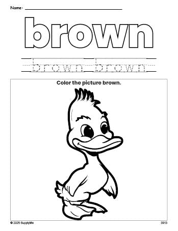 FREE Duckling Color Brown Coloring Page and Color Worksheet, Brown ...