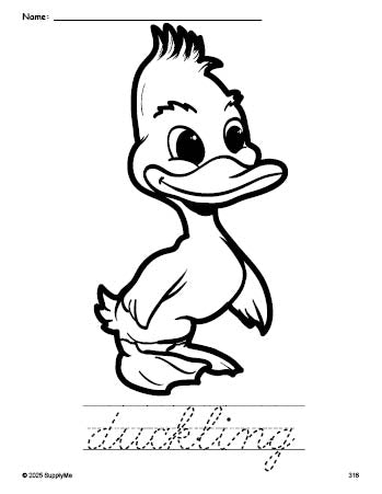 FREE Printable Duckling Coloring Page and Cursive Word Tracing ...
