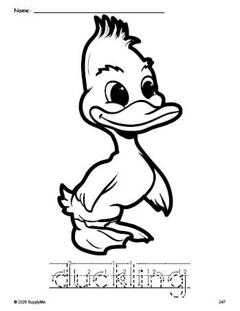 FREE Printable Duckling Coloring Page and Word Tracing Worksheet ...