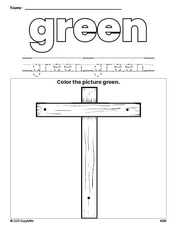 FREE Easter Cross Color Green Coloring Page and Color Worksheet, Green ...