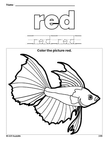 FREE Fish Color Red Coloring Page and Color Worksheet, Red Worksheet ...