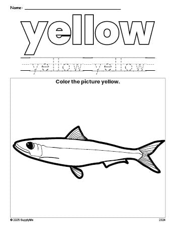 FREE Fish Color Yellow Coloring Page and Color Worksheet, Yellow ...