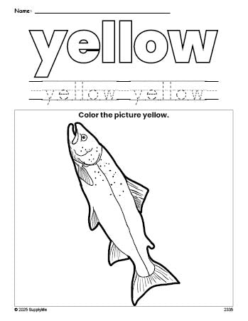 FREE Fish Color Yellow Coloring Page and Color Worksheet, Yellow ...