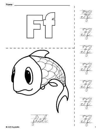 FREE Printable Fish Coloring Page and Cursive Letter Tracing Worksheet ...