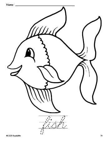 FREE Printable Fish Coloring Page and Cursive Word Tracing Worksheet ...