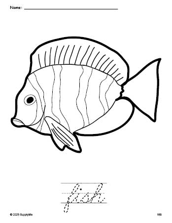 FREE Printable Fish Coloring Page and Cursive Word Tracing Worksheet ...