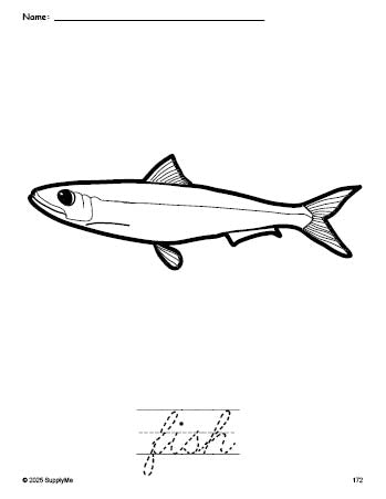 FREE Printable Fish Coloring Page and Cursive Word Tracing Worksheet ...