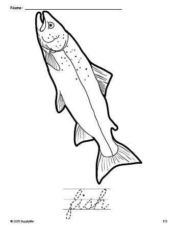 FREE Printable Fish Coloring Page and Cursive Word Tracing Worksheet ...