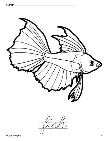 FREE Printable Fish Coloring Page and Cursive Word Tracing Worksheet ...