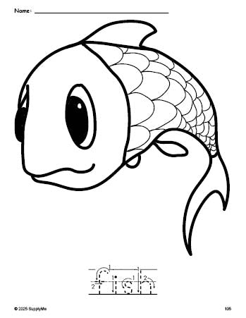 FREE Printable Fish Coloring Page and Word Tracing Worksheet, Letter ...