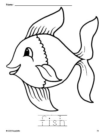 FREE Printable Fish Coloring Page and Word Tracing Worksheet, Perfect ...