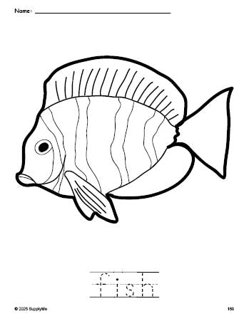 FREE Printable Fish Coloring Page and Word Tracing Worksheet, Perfect ...