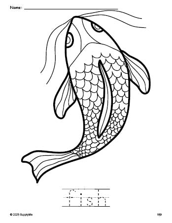 FREE Printable Fish Coloring Page and Word Tracing Worksheet, Perfect ...