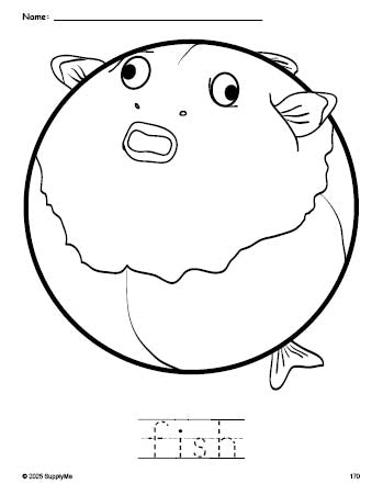FREE Printable Fish Coloring Page and Word Tracing Worksheet, Perfect ...