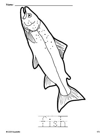 FREE Printable Fish Coloring Page and Word Tracing Worksheet, Perfect ...