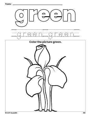 FREE Flower Color Green Coloring Page and Color Worksheet, Green ...