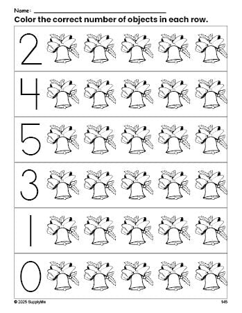 FREE Bell Count and Color Worksheet for Preschoolers, Christmas ...