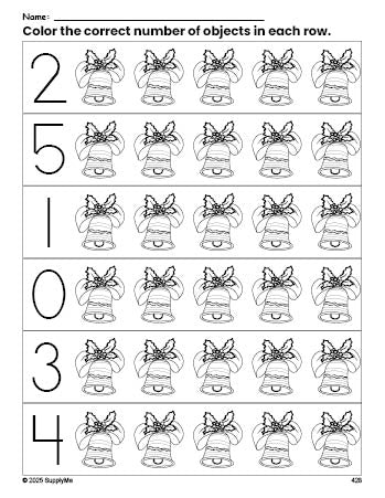 FREE Bell Count and Color Worksheet for Preschoolers, Christmas ...