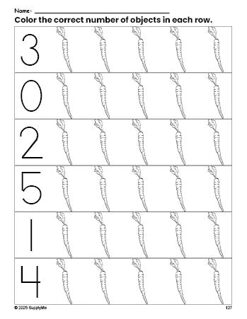 FREE Carrot Count and Color Worksheet for Preschoolers, Carrot Coloring ...