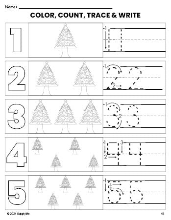 FREE Printable Christmas Tree Christmas Coloring Page and Number ...