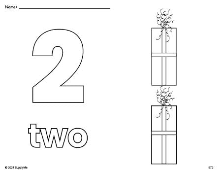 FREE Printable Gift Christmas Coloring Page, Number 2 Coloring Page for ...