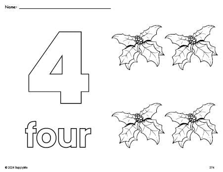 FREE Printable Holly Christmas Coloring Page, Number 4 Coloring Page ...