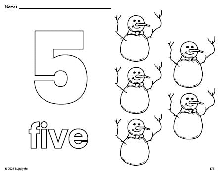 FREE Printable Snowman Winter Coloring Page, Number 5 Coloring Page for ...