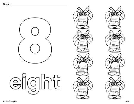 FREE Printable Bell Christmas Coloring Page, Number 8 Coloring Page for ...