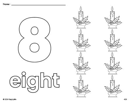 FREE Printable Candle Christmas Coloring Page, Number 8 Coloring Page ...