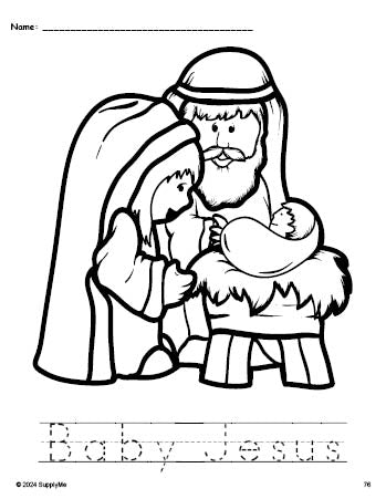 FREE Printable Baby Jesus Christmas Coloring Page and Word Tracing ...
