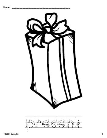 FREE Printable Present Christmas Coloring Page and Word Tracing ...