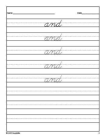 FREE Preschool Sight Word Cursive Tracing Worksheet, High Frequency ...